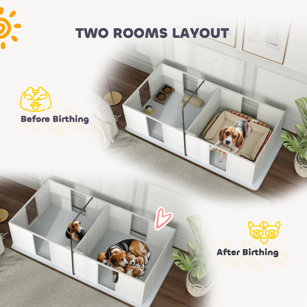 Pawhut Whelping Box for Dogs, Newborn Puppy Supplies with Retractable Light Stand, Waterproof ...